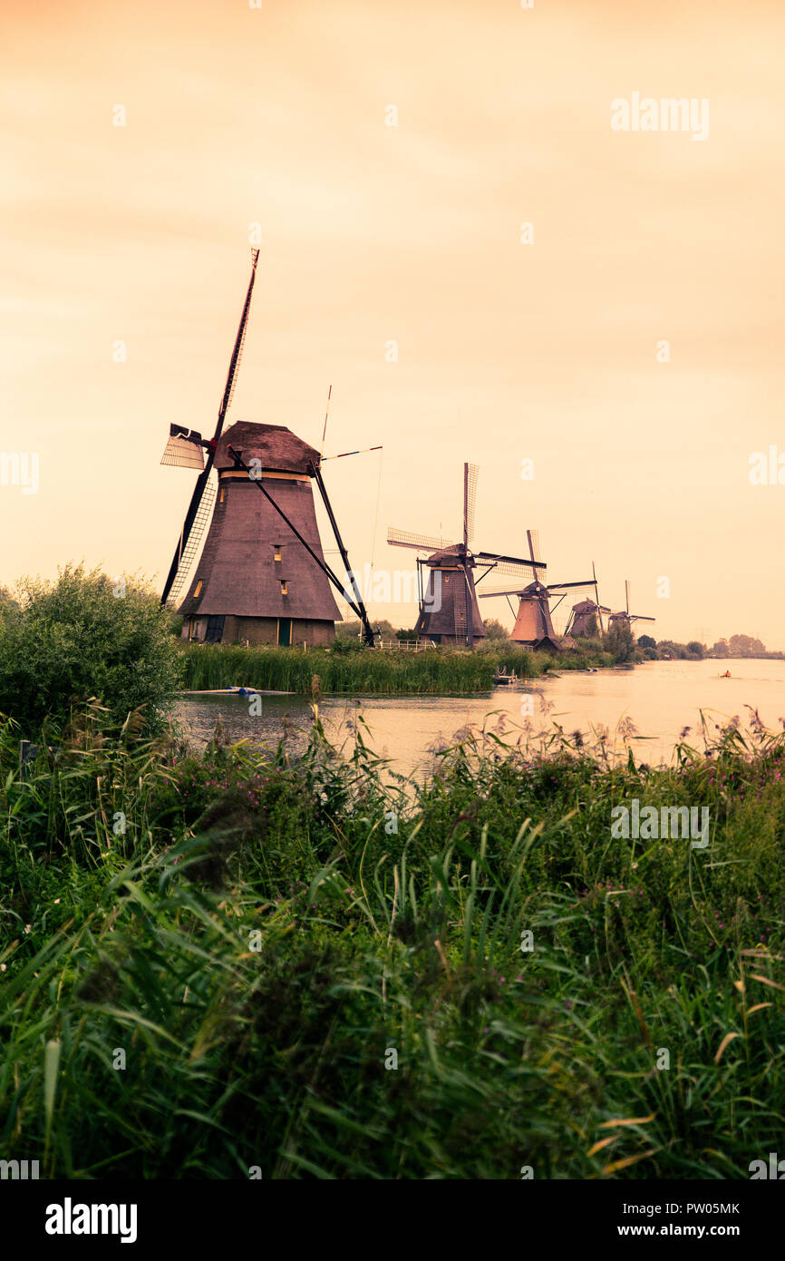 Countryside river historic windmills sunset hi-res stock photography ...