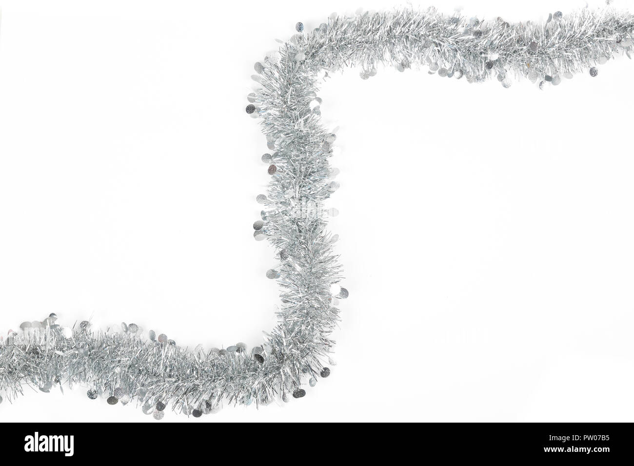 Christmas silver grey garland photo on white background Stock Photo - Alamy