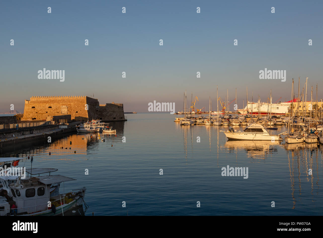 Fortress Rocca al Mare at sunset, Iraklio, Crete, Greece Stock Photo ...