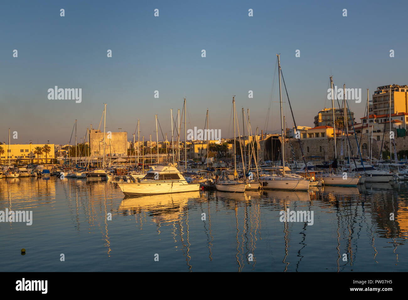Old town harbor at sunset, Iraklio, Crete, Greece Stock Photo - Alamy
