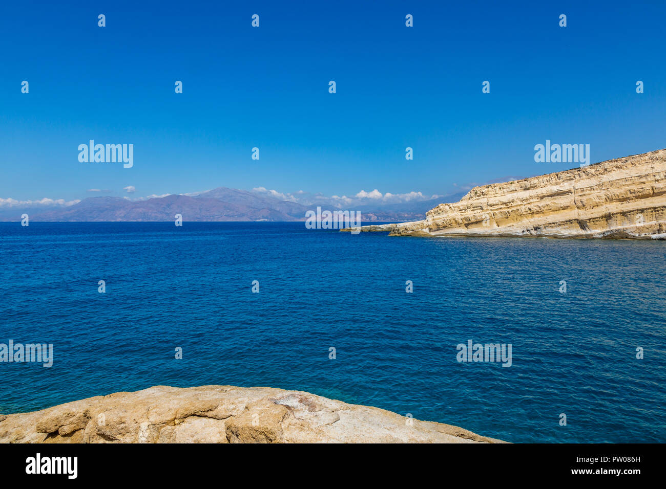 Gulf of Famous Hippies Matala Beach, Crete Island, Greece Stock Photo ...