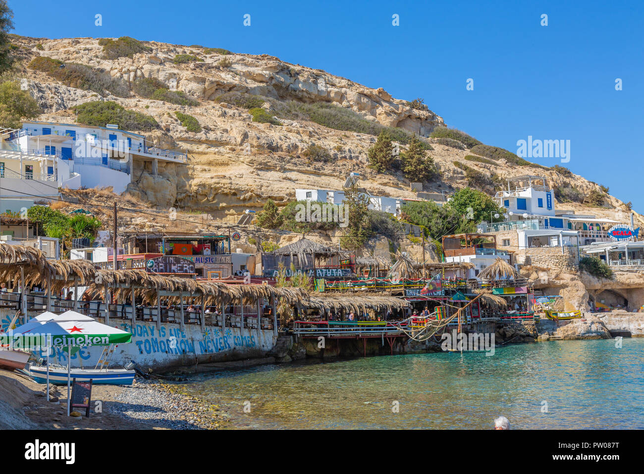 Matala, Greece - September 25, 2018: Famous hippies Matala Beach, Crete ...