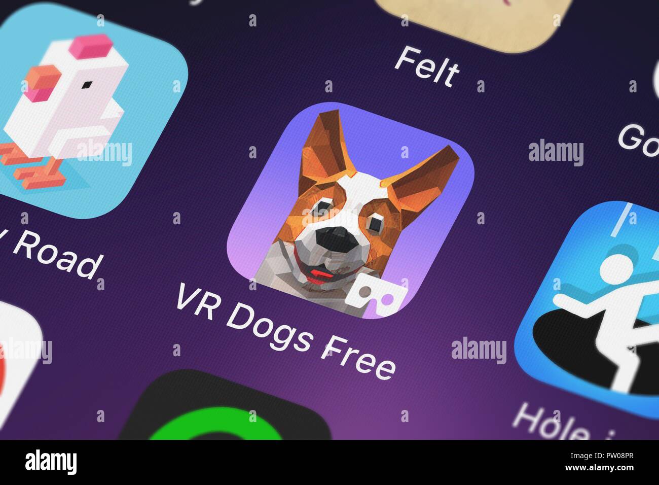 London, United Kingdom - October 11, 2018: Close-up shot of the VR Dogs Free - Dog Simulation ...