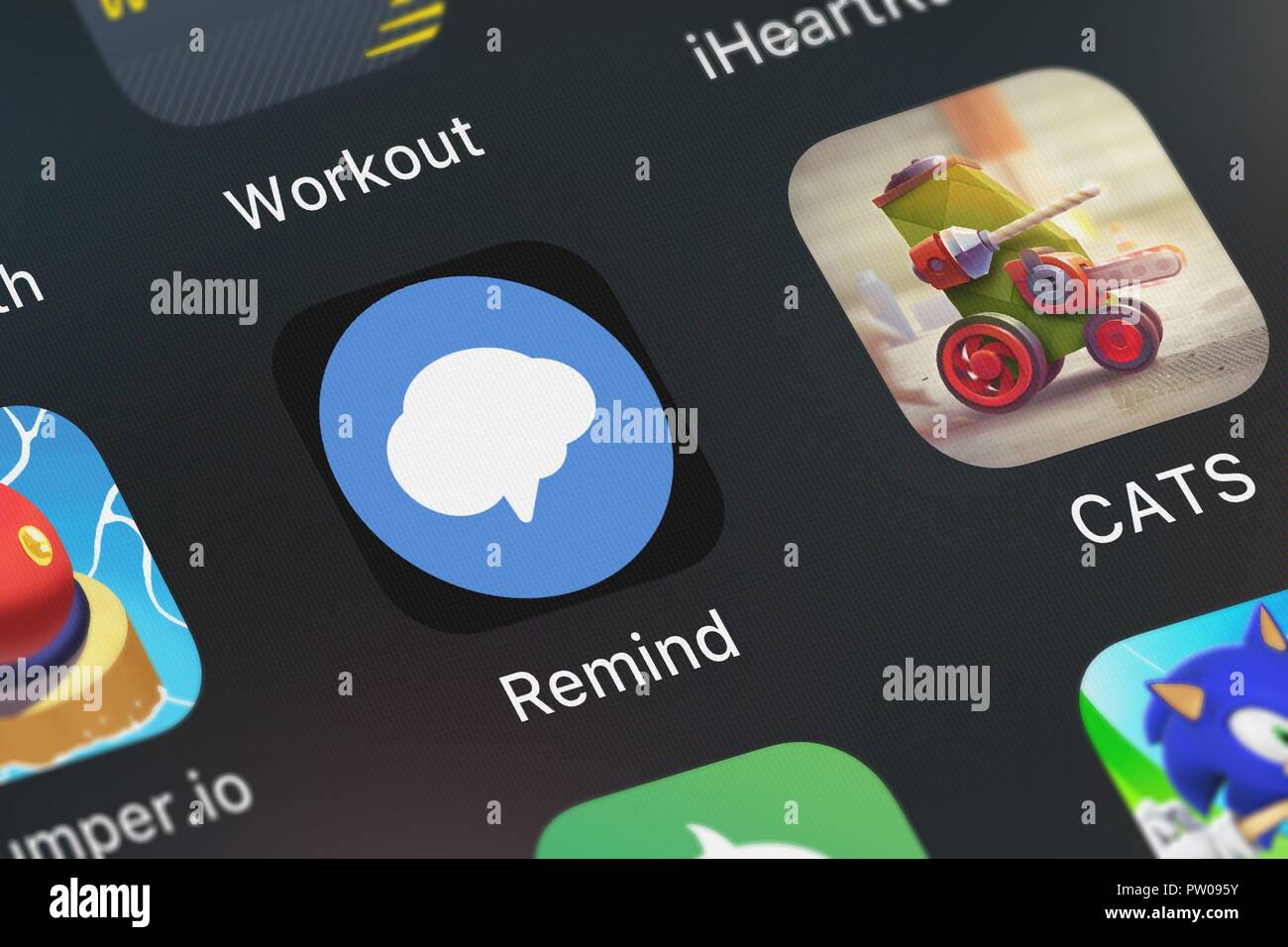 London, United Kingdom - October 11, 2018: Close-up shot of remind101's ...