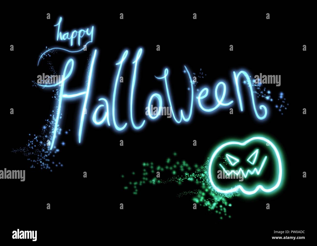 happy halloween hand drawn neon sign art Stock Photo - Alamy