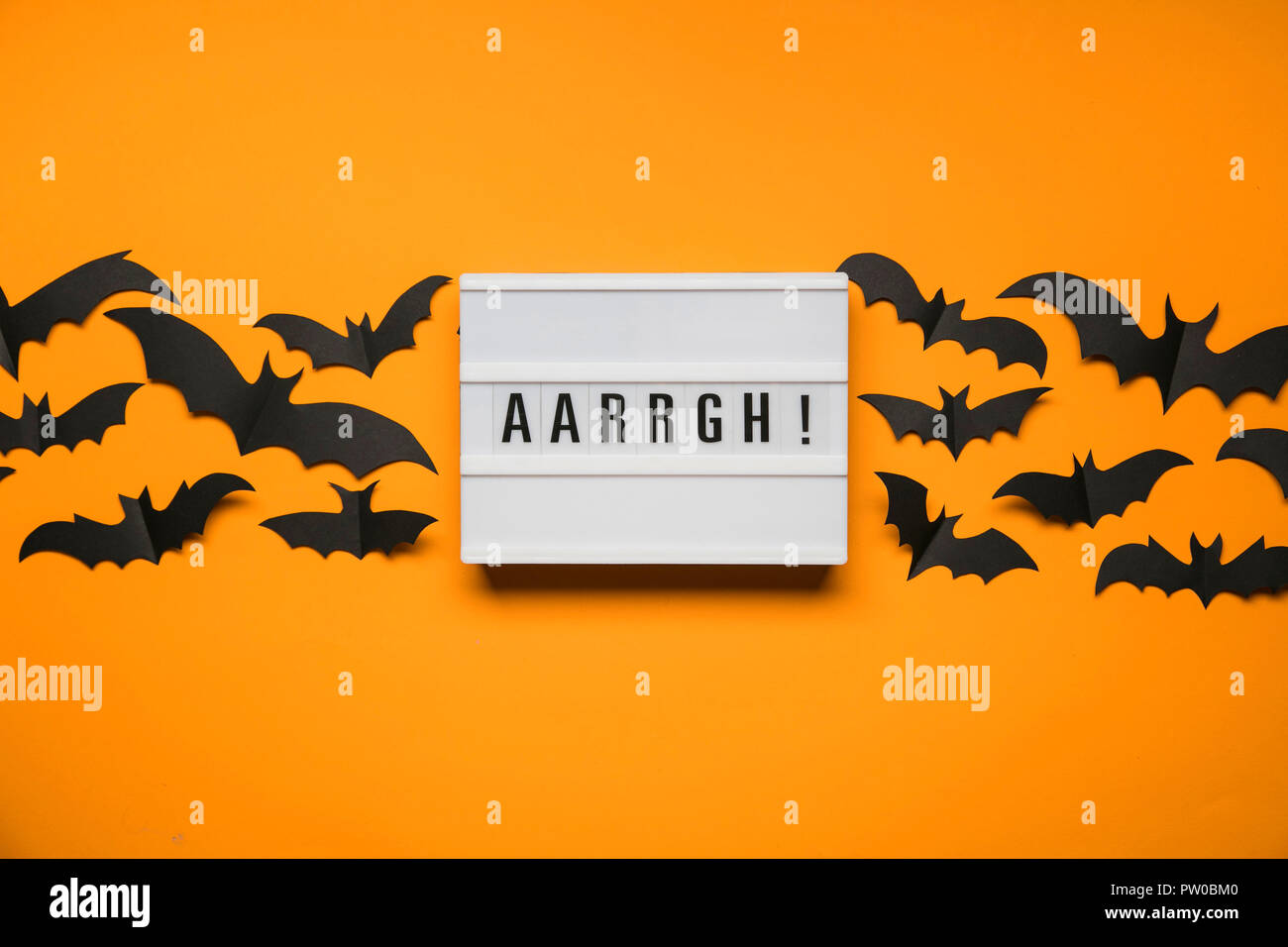 Halloween lightbox message with black scary bats Stock Photo - Alamy