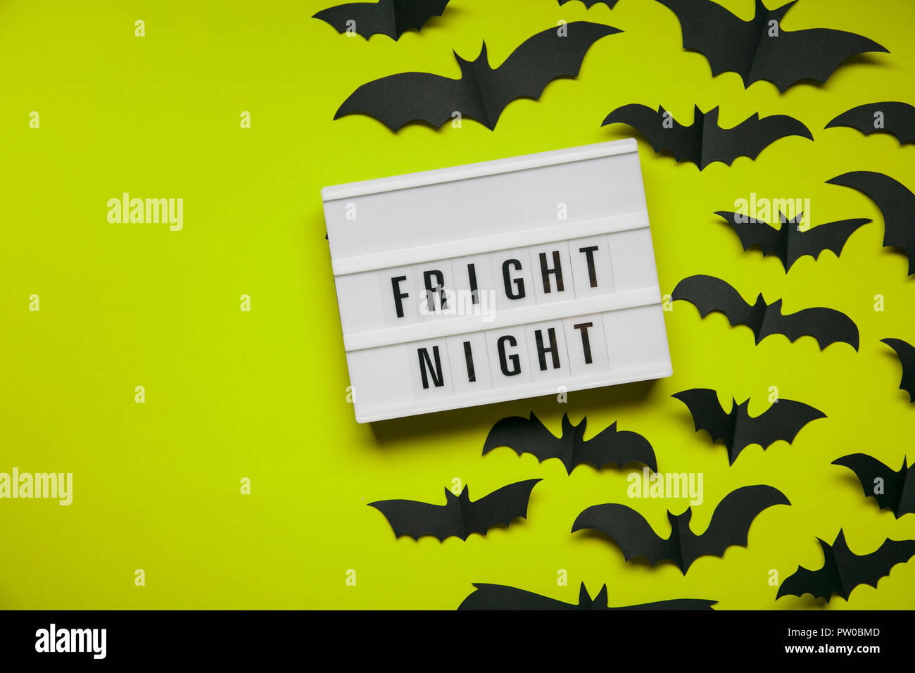 Fright Night Halloween lightbox message with black scary bats Stock ...