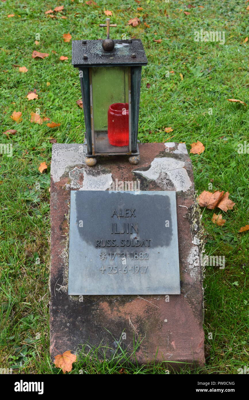 A grave marker for Soviet a Soldier AXEL ILJIN in a War Cemetery ...