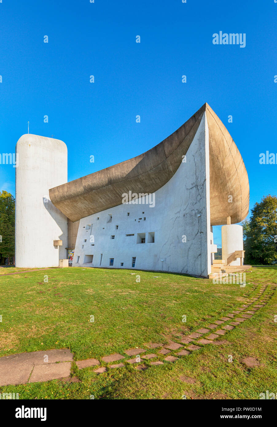 Chapel of Notre Dame du Haut built by architect Le Corbusier in 1955 at ...