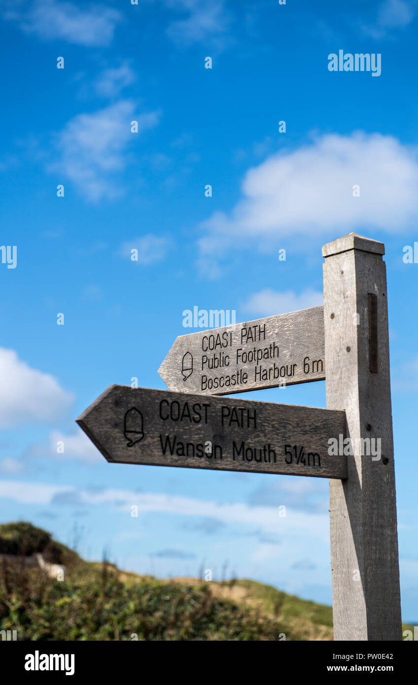 South West Coast Path signposts at Crackington Haven in Cornwall ...