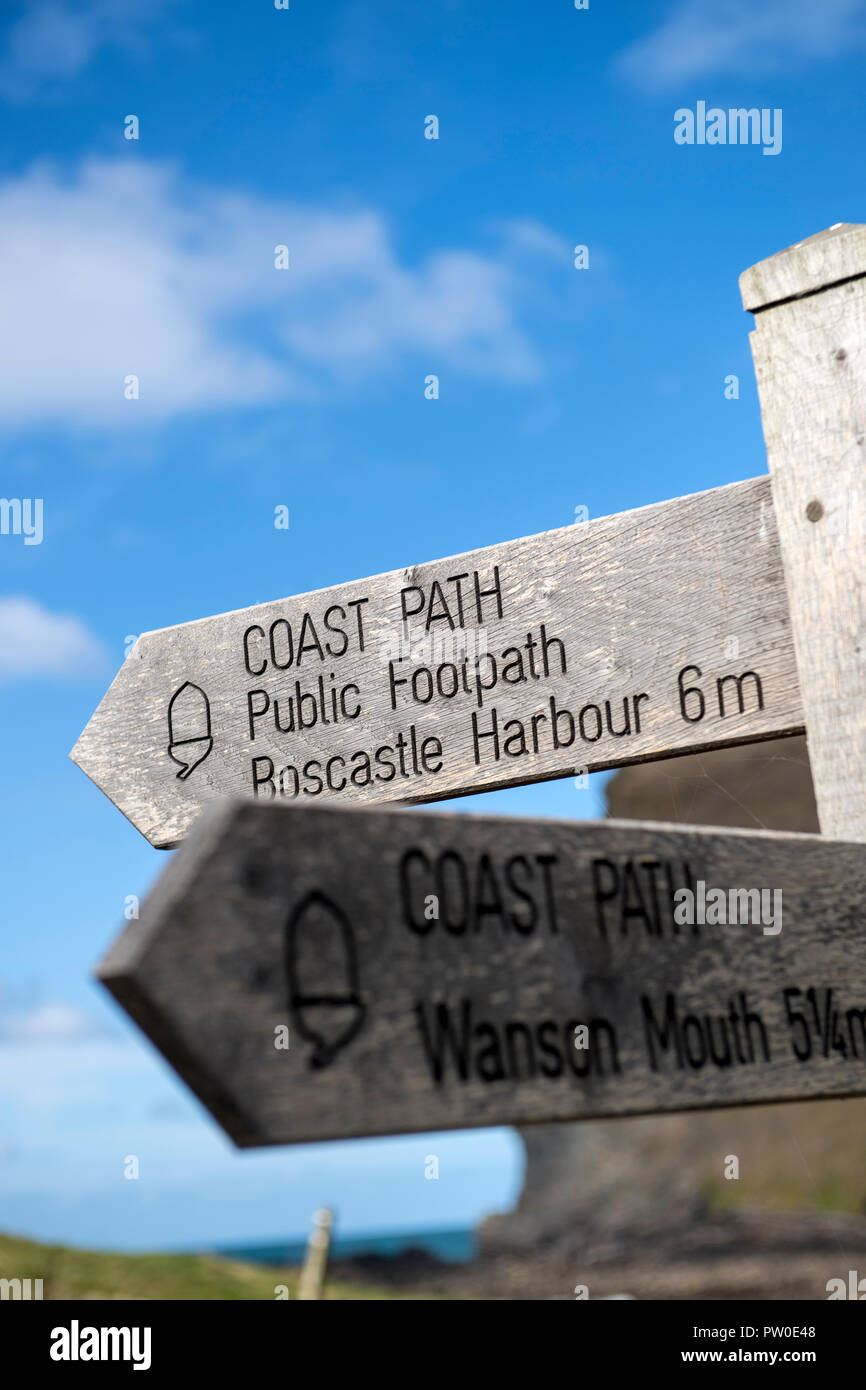 South West Coast Path signposts at Crackington Haven in Cornwall ...
