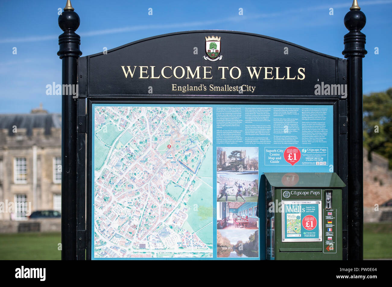 Welcome to Wells sign located in the Somerset city close to the famous ...