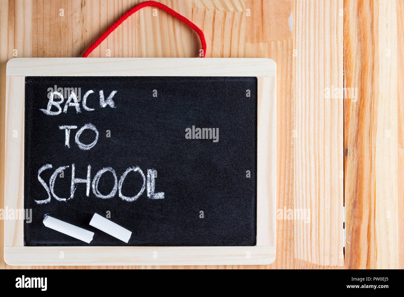 Back to school written on a blackboard. Copy space on the right Stock ...