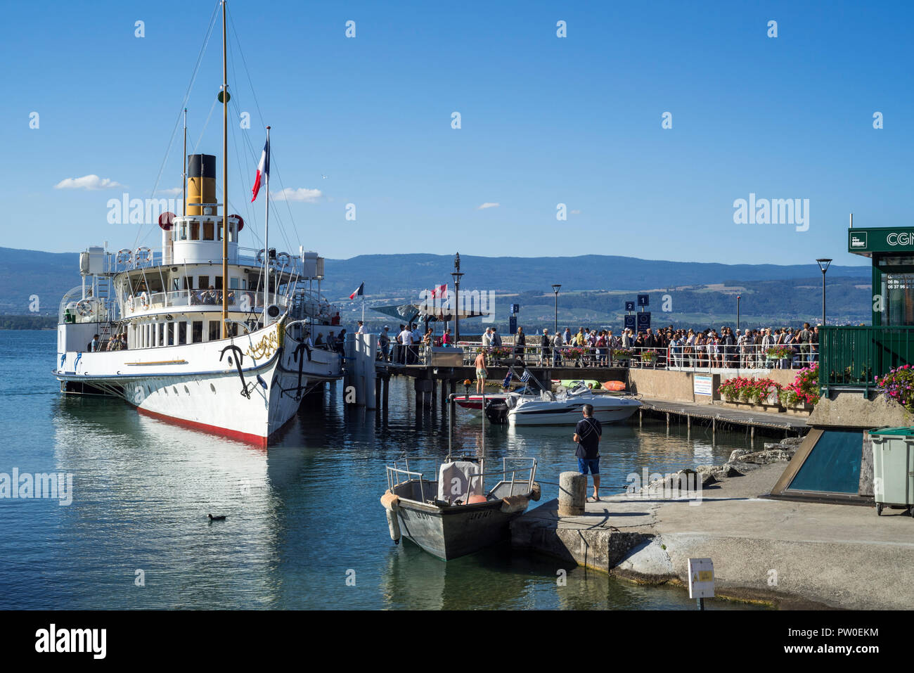 Swiss historic Belle Epoque paddle steamboat Savoie in the old port at ...