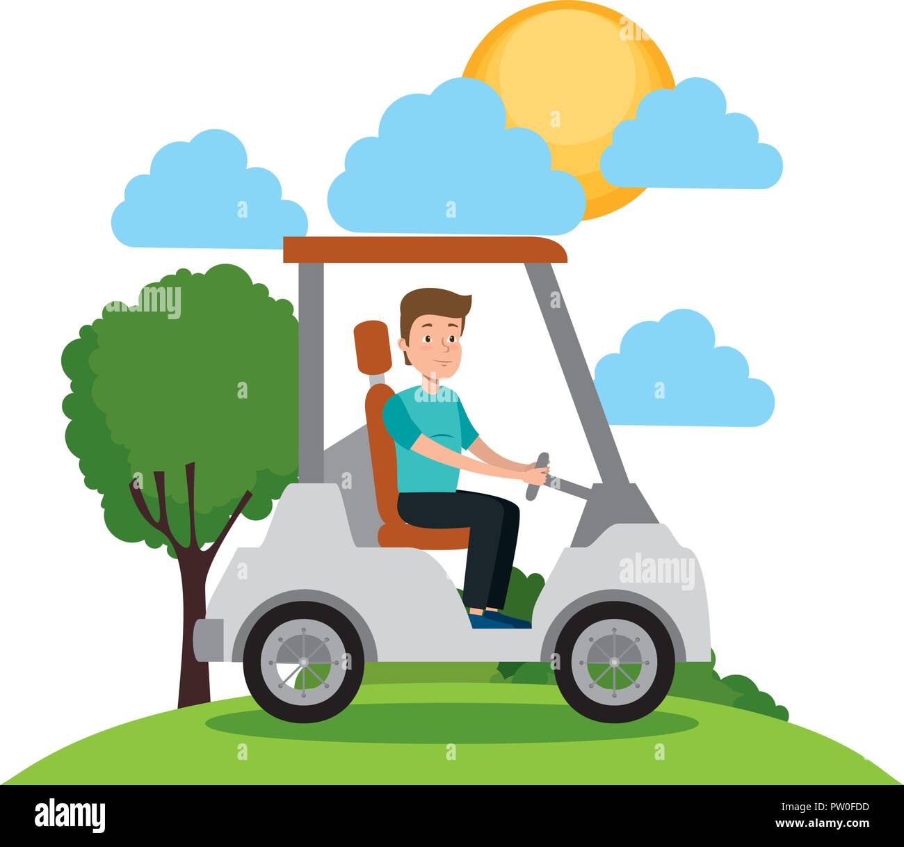 young man driving cart golf Stock Vector Image & Art - Alamy