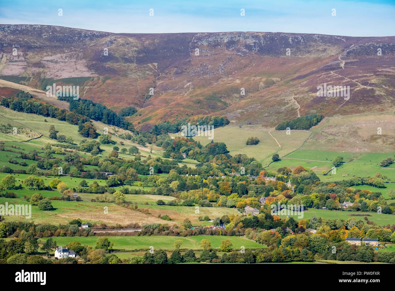 Edale village and the path leading to Ringing Roger and Kinder Scout ...