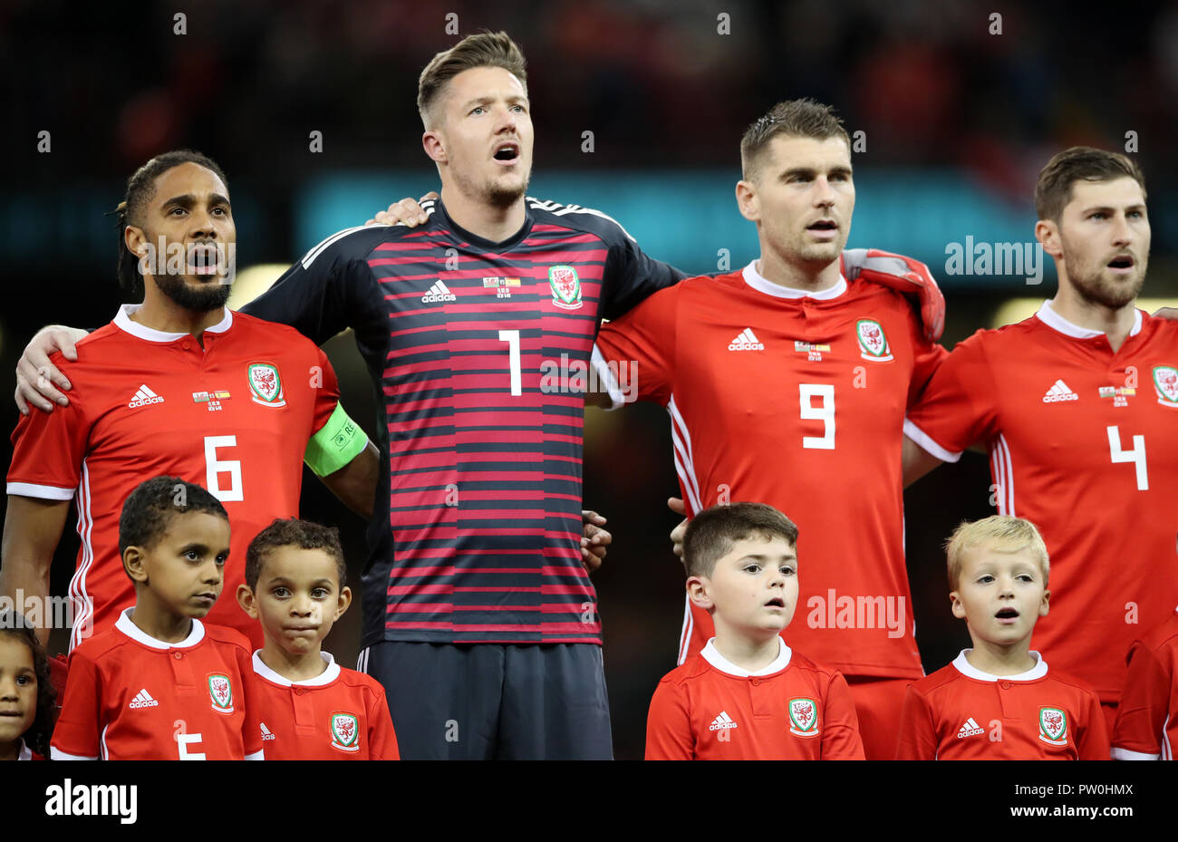 Wales' Ashley Williams, Wayne Hennessey, Sam Vokes and Ben Davies sing ...