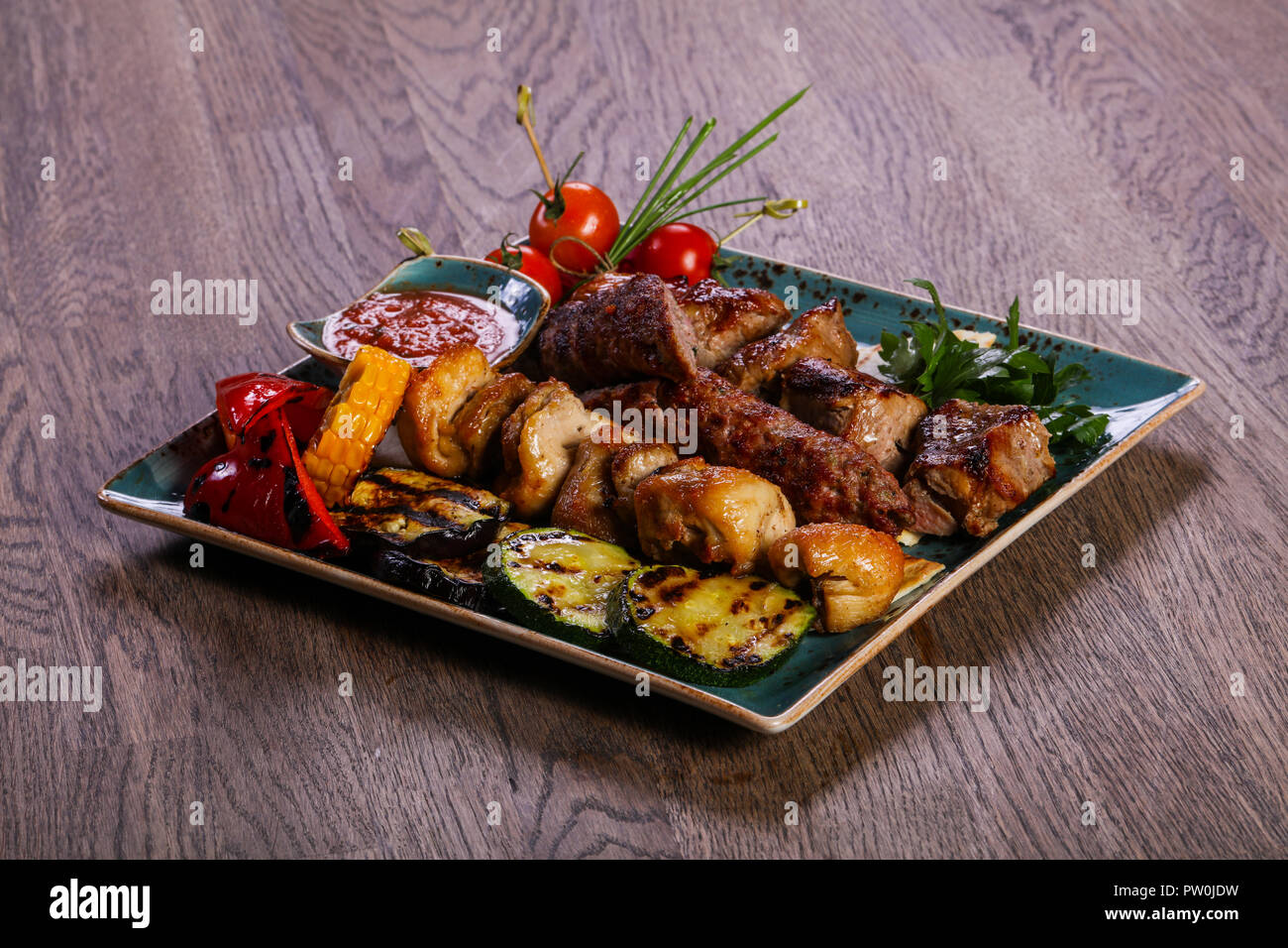 Grilled plate mix assortment meat Stock Photo - Alamy