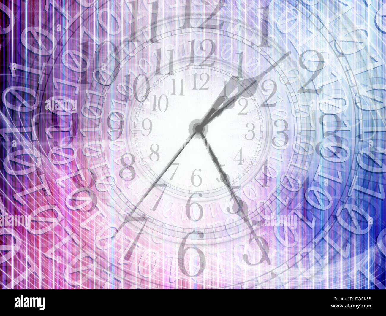 conceptual technology and time image of binary code with clock and ...