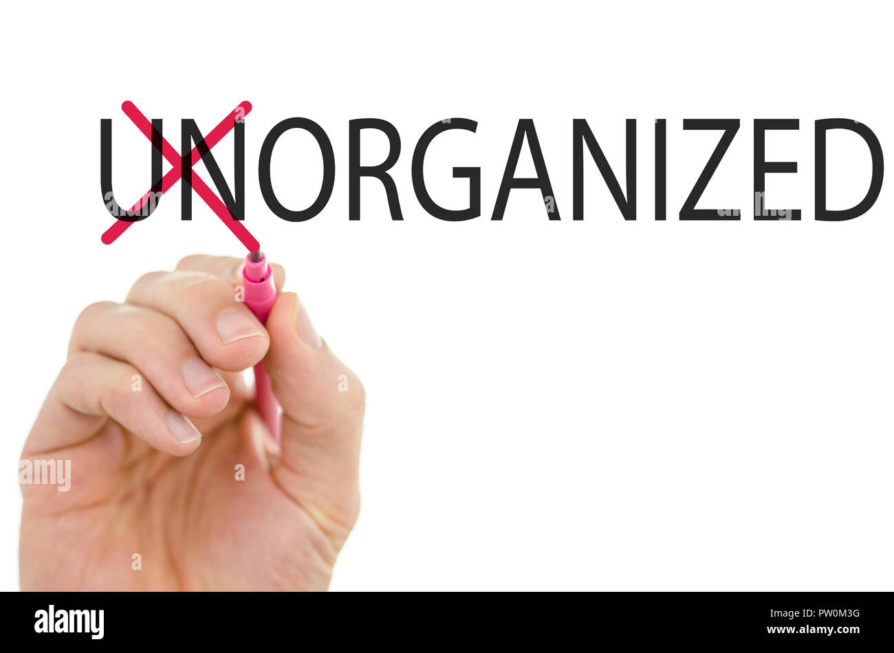 Changing word Unorganized into Organized by crossing off letters un ...