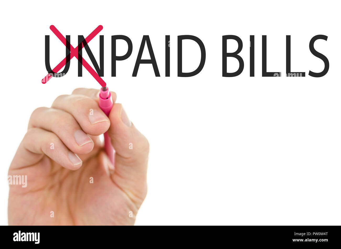 Changing phrase Unpaid bills into Paid bills by crossing off letters un ...