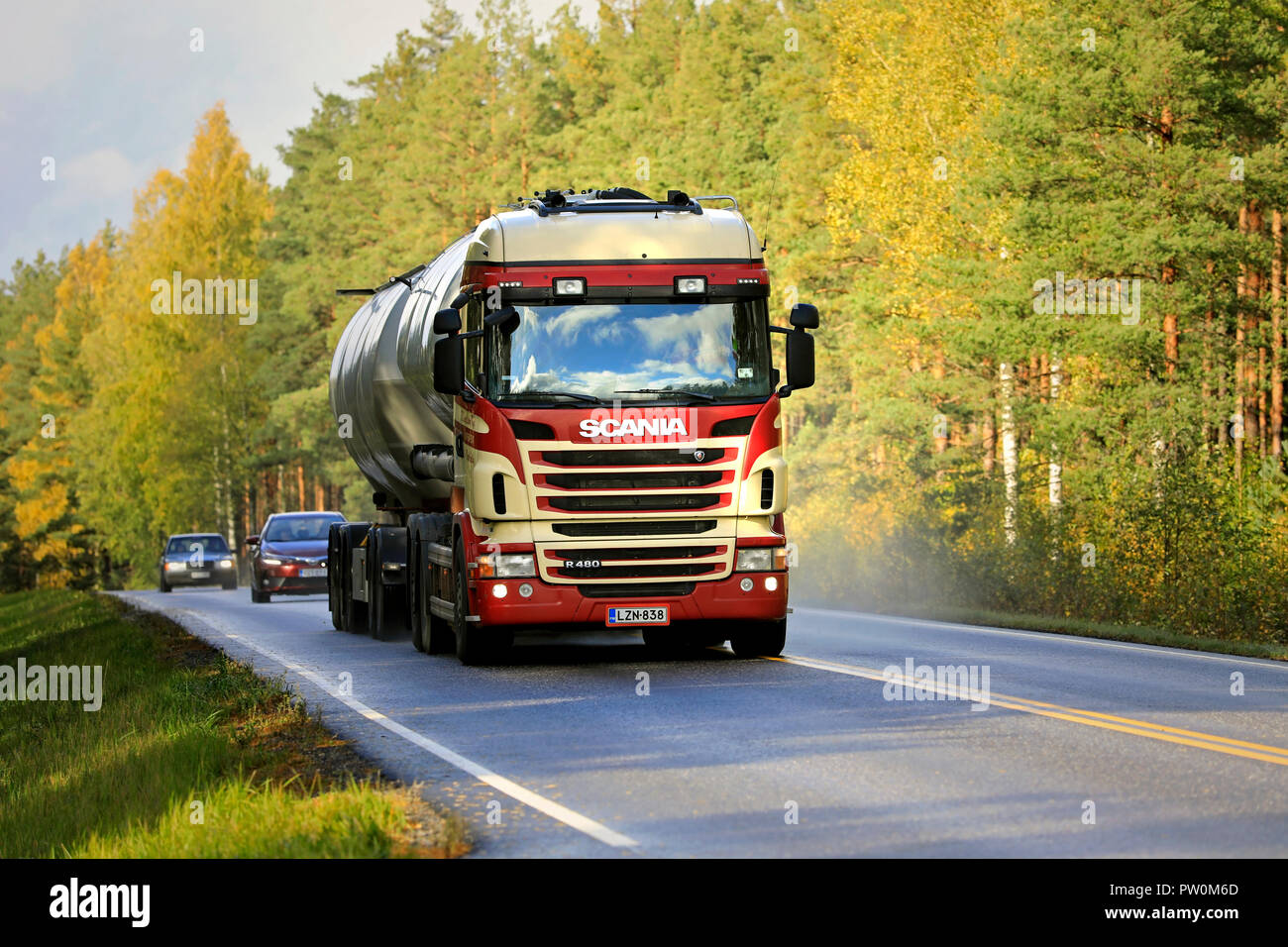 Salo, Finland - October 5, 2018: Colorful Scania R480 tank truck of R ...