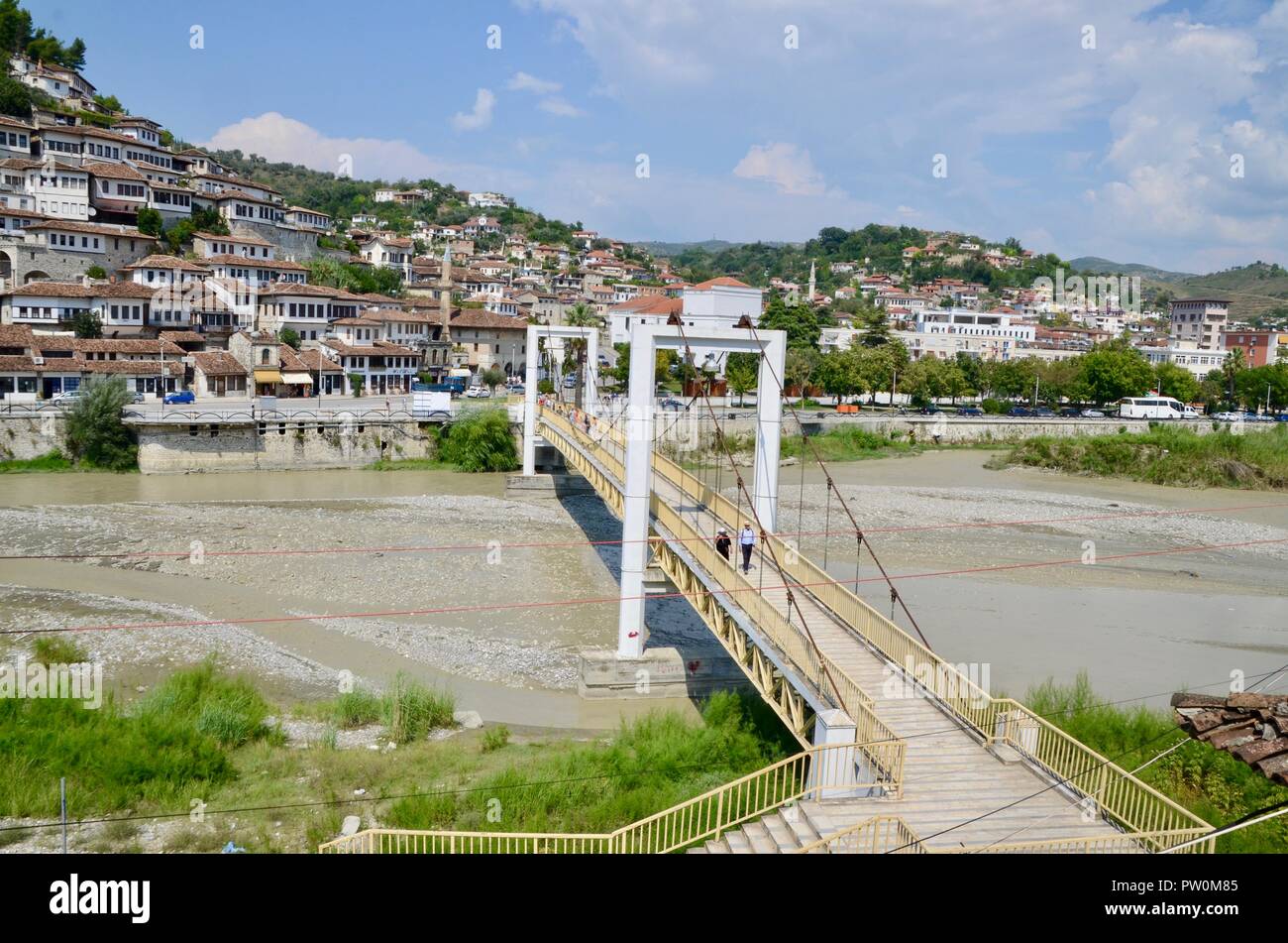 view of berat across bridge, albania. a unesco world heritage site ...