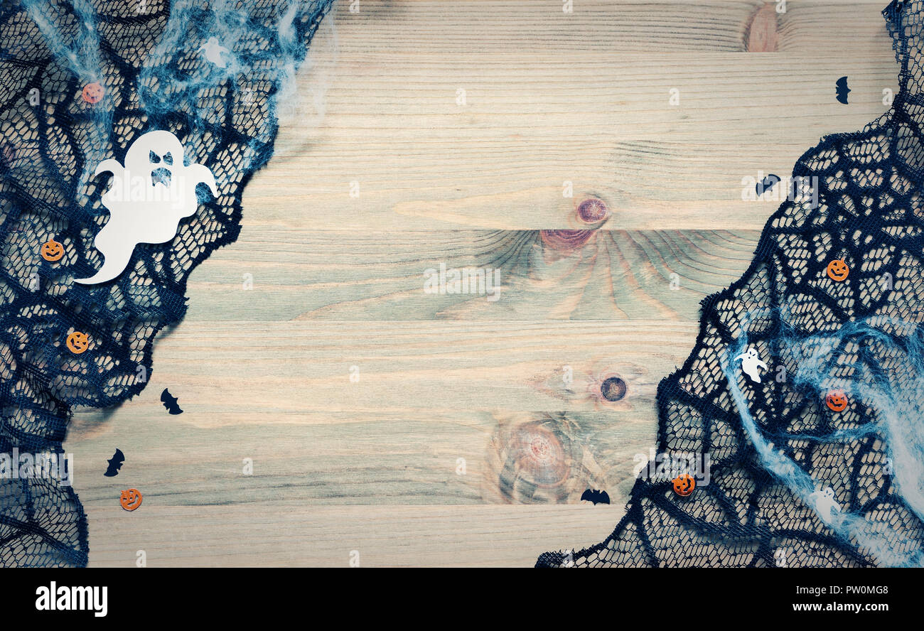 Halloween background. Spider web, cobweb lace and spooky ghosts ...