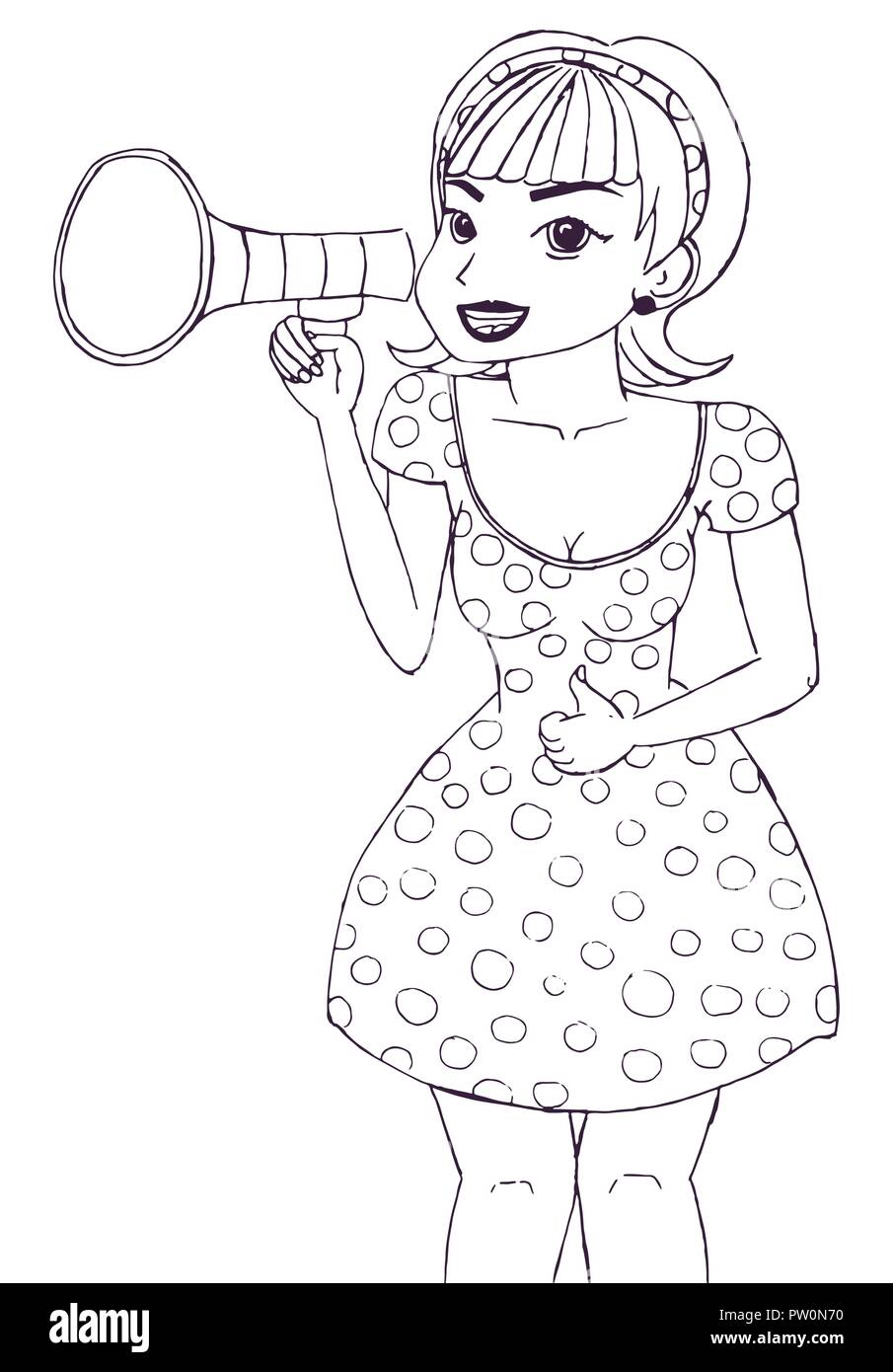 Girl making announcement with megaphone or loudspeaker Stock Vector ...