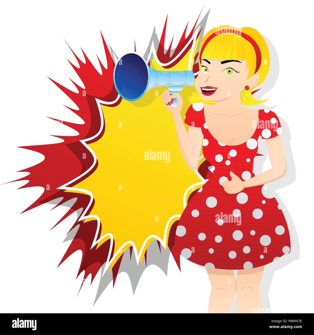 Girl making announcement with megaphone or loudspeaker Stock Vector ...