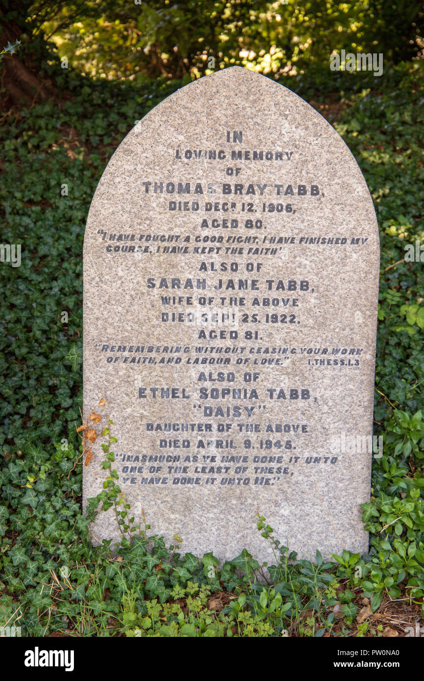The Grave of Thomas Bray Tabb at Locksbrook Cemetery, Bath Stock Photo ...