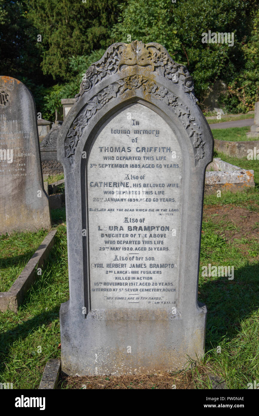 The Grave of Thomas Griffith 1889 at Locksbrook Cemetery, Bath Stock ...