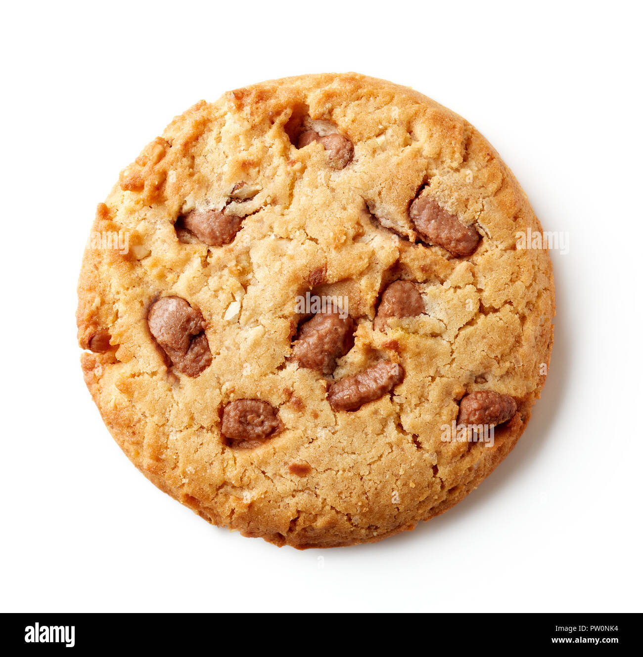 Milk chocolate chip cookie isolated on white bakcground, top view Stock ...