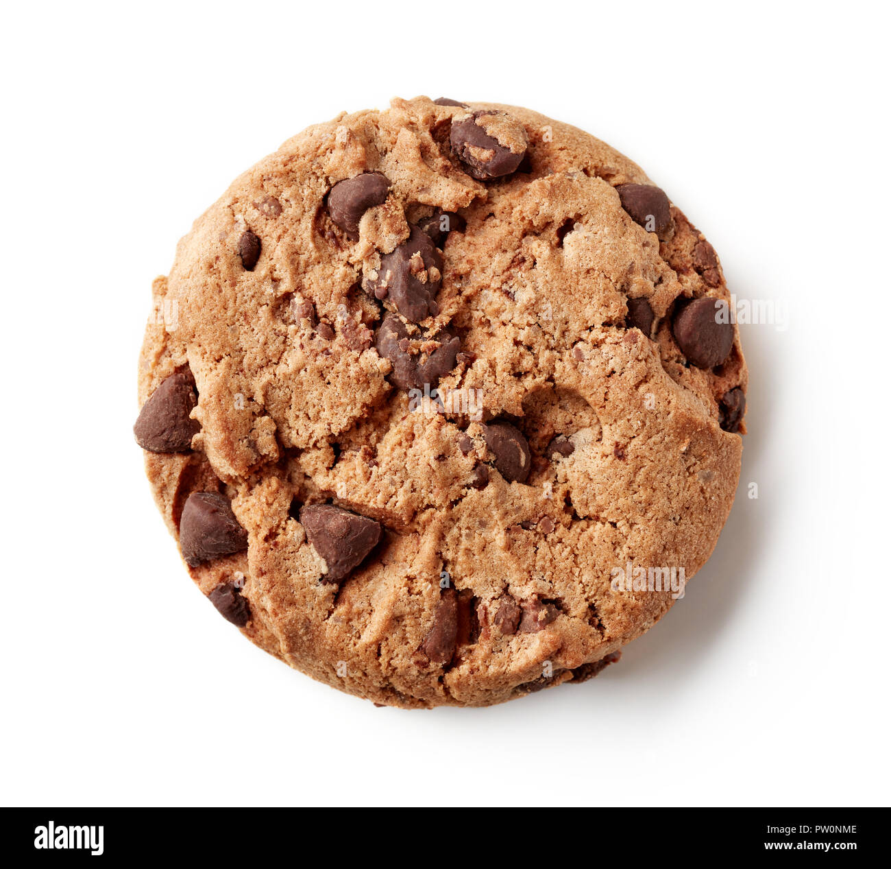 Dark chocolate chip cookie isolated on white bakcground, top view Stock ...