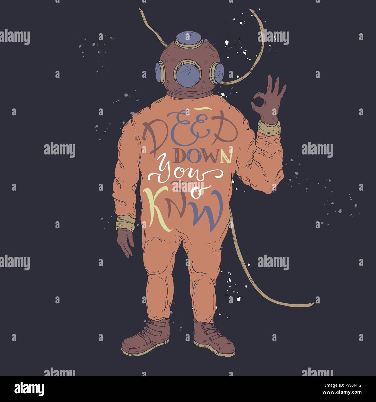 Brush lettering inspiration quote placed in a color form of a diver ...