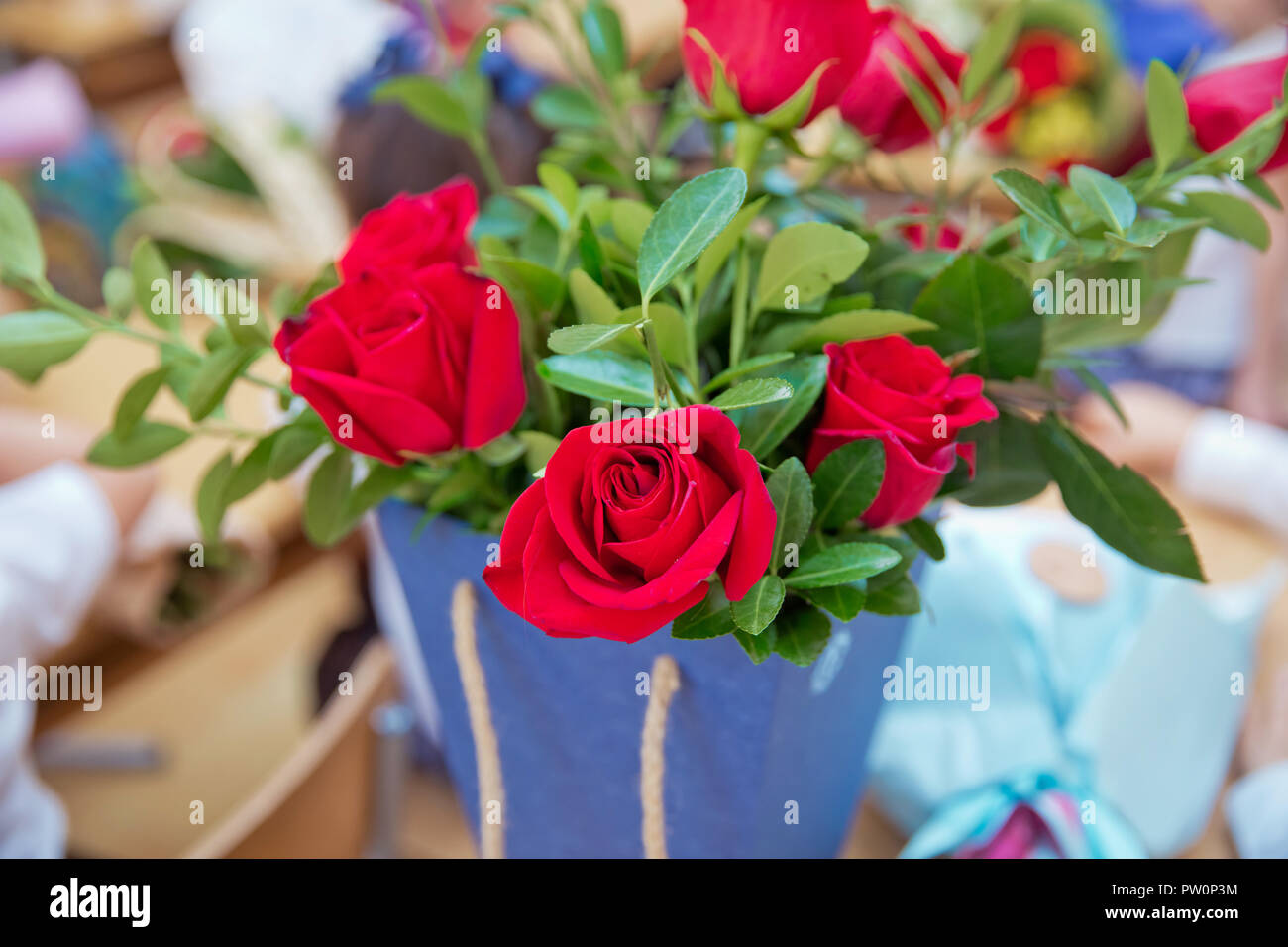 Red rose with teddy bear in box on wooden background,Love Stock Photo ...