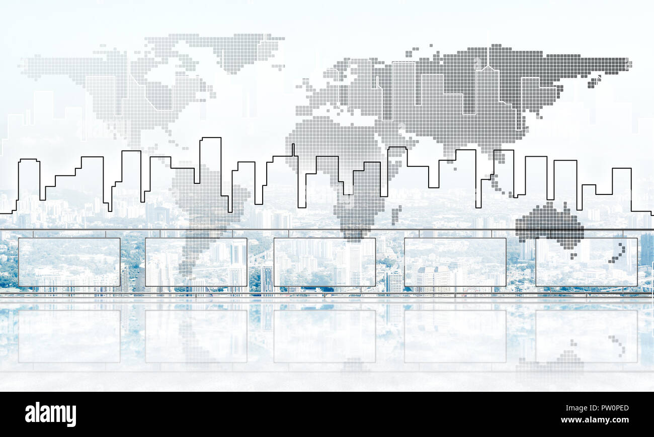 Concept of global communication and networking with world map over ...