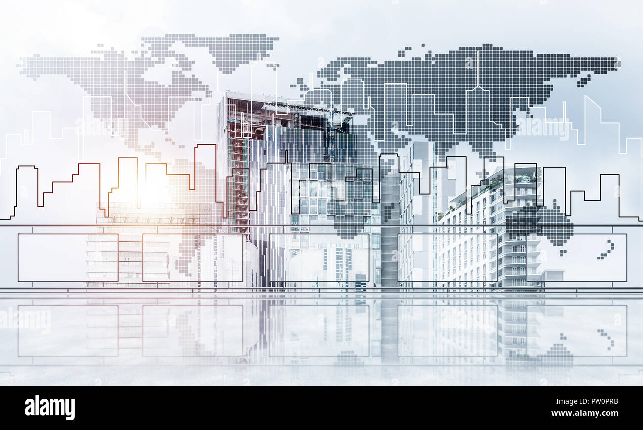 Concept of global communication and networking with world map ov Stock ...