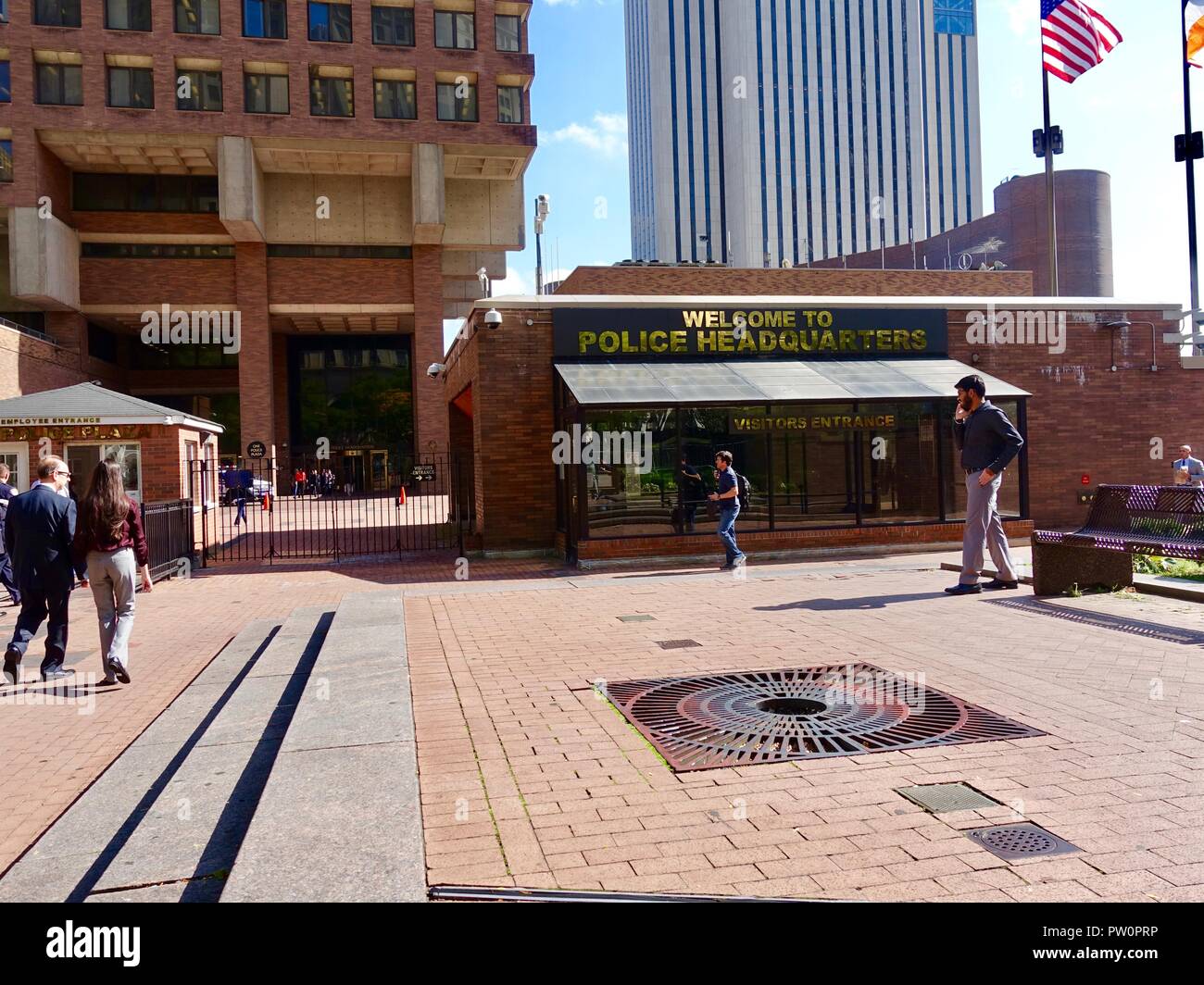 NYPD headquarters with people, Manhattan, New York, NY, USA Stock Photo ...
