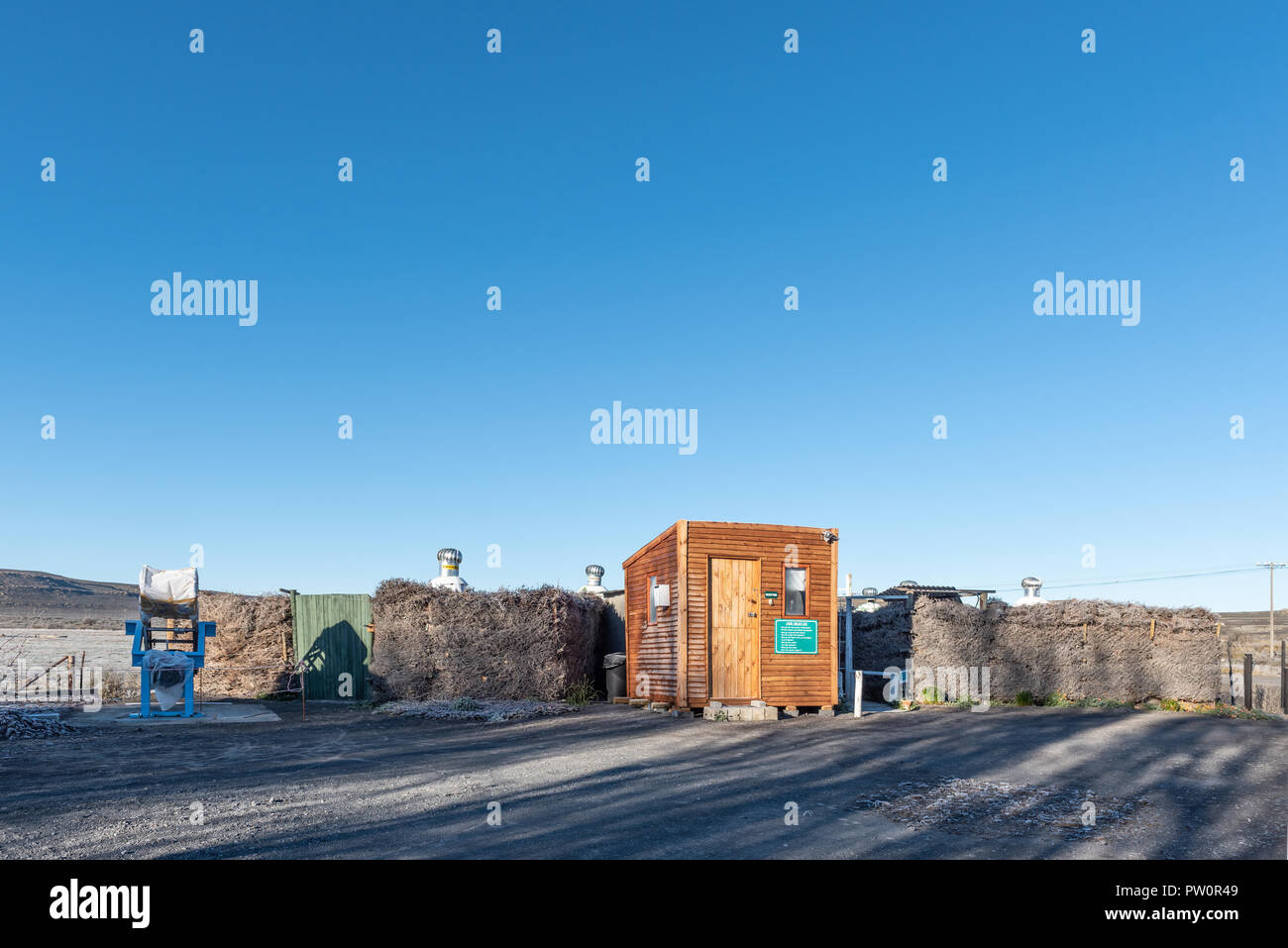 SUTHERLAND, SOUTH AFRICA, AUGUST 8, 2018: A boma and reception office ...