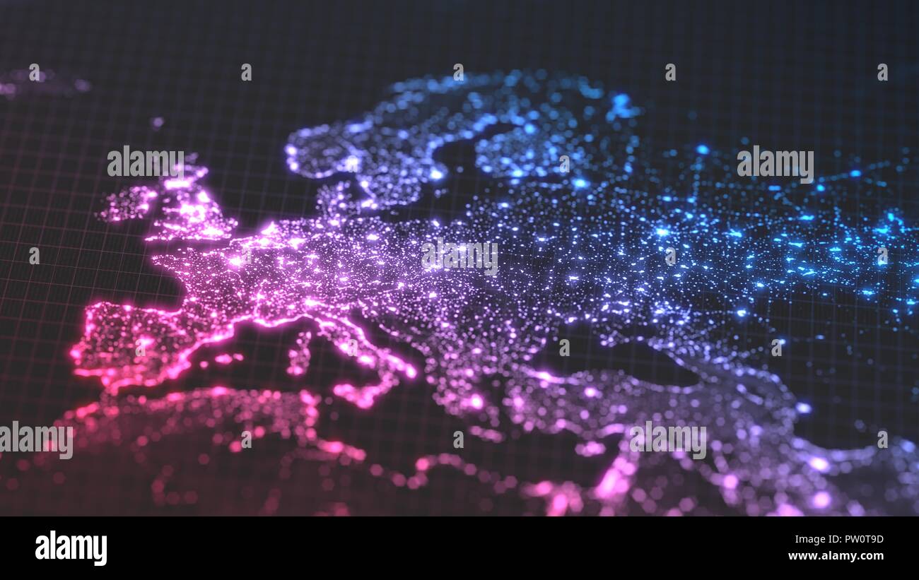 dark earth map with glowing details of city and human population ...