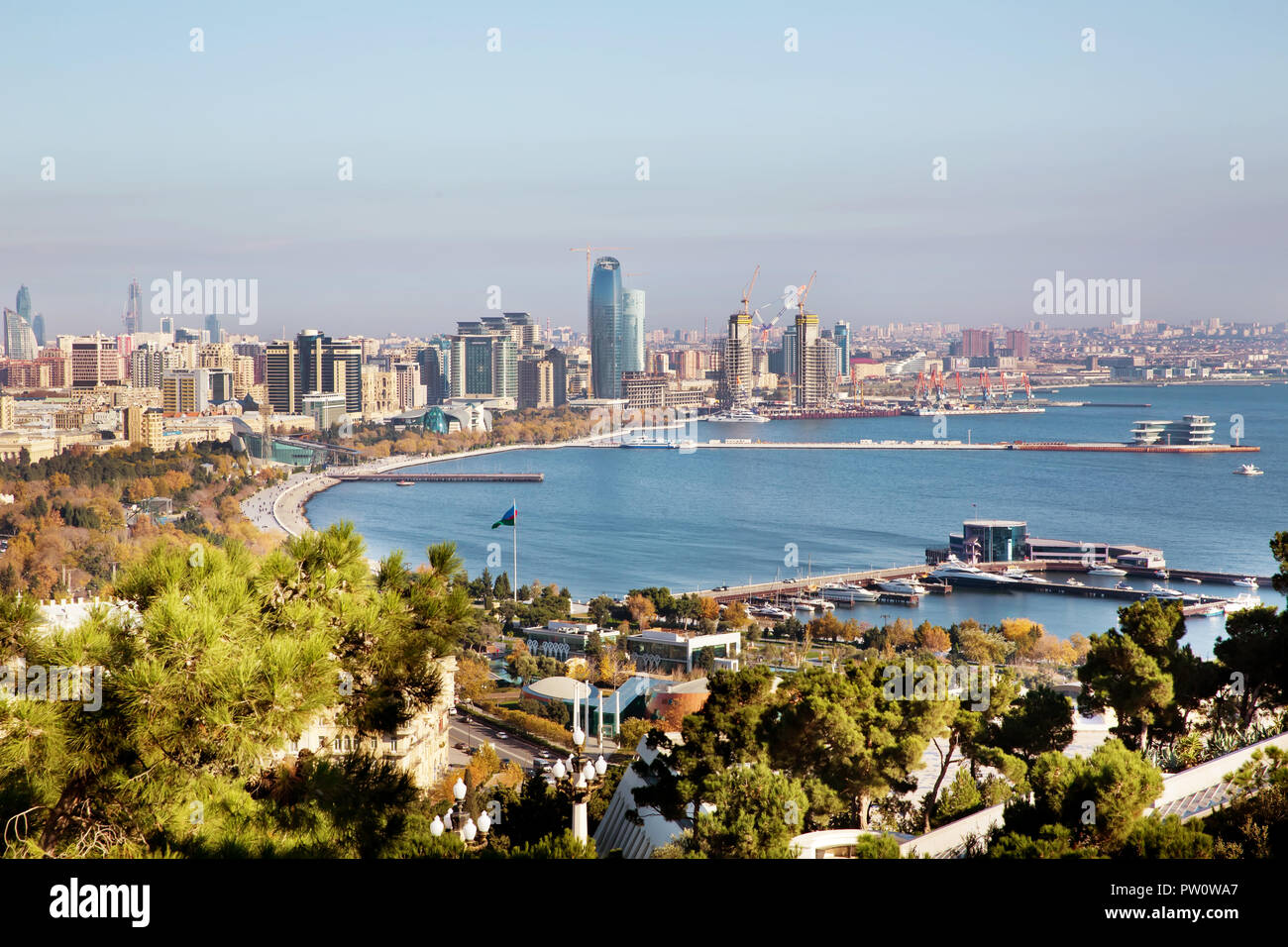 The coastal park in Baku is located on the shore of the Casdian Sea ...