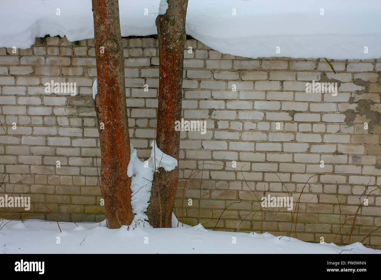 Winter snowfall brick wall hi-res stock photography and images - Alamy