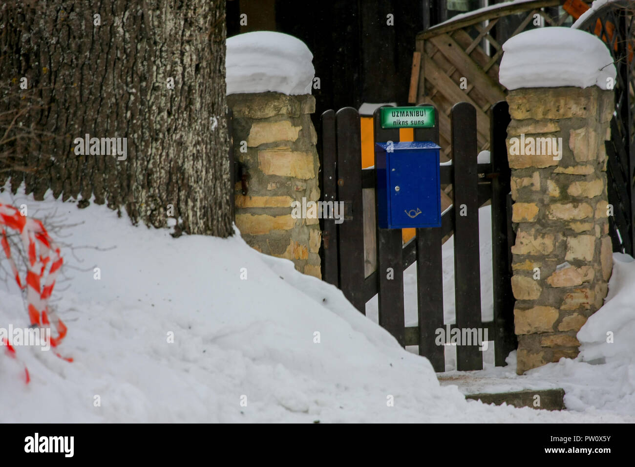 Winter in town. Gateway in Cesis, Latvia Stock Photo - Alamy