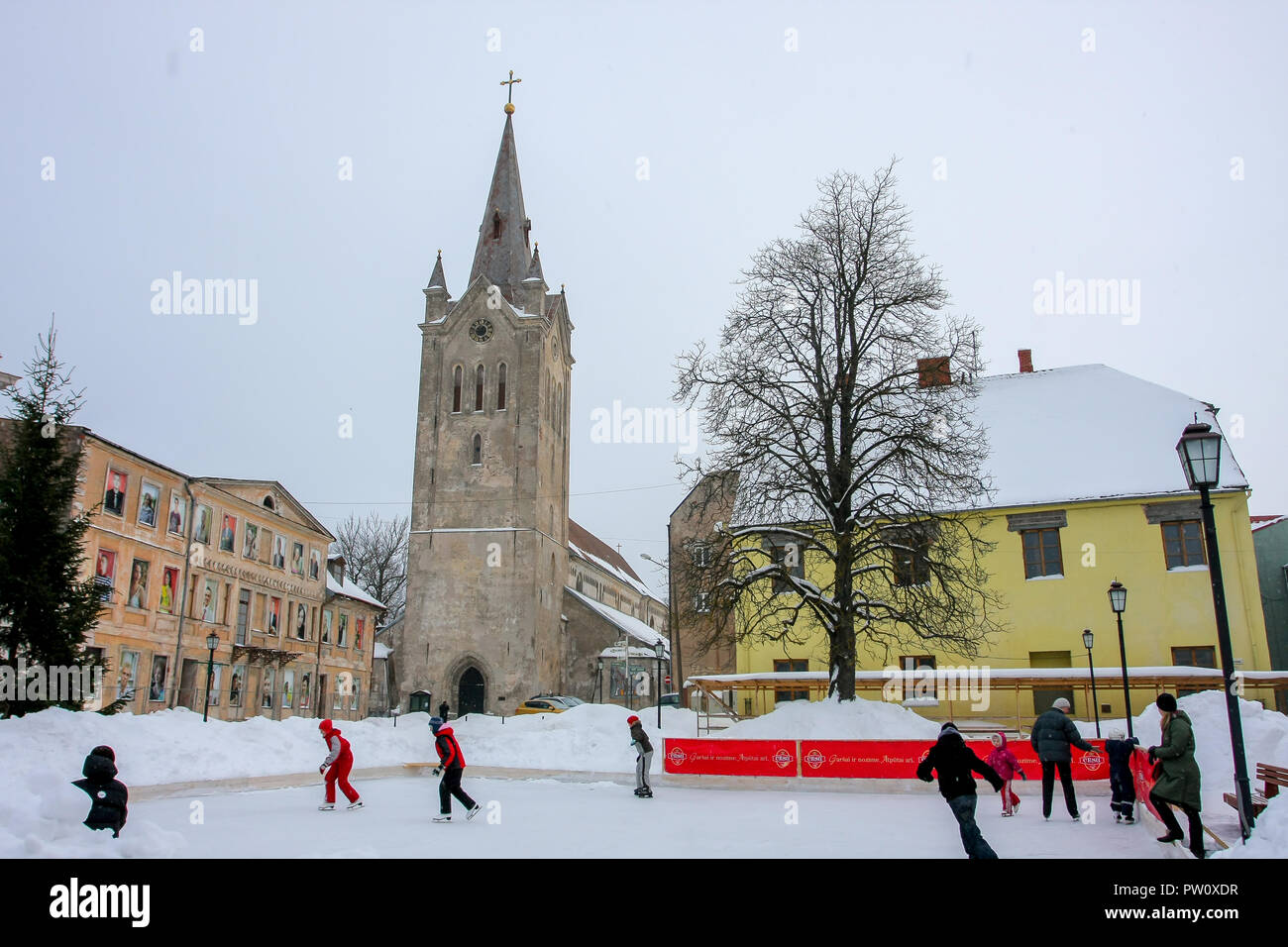 Winter in town. Cesis, Latvia Stock Photo - Alamy
