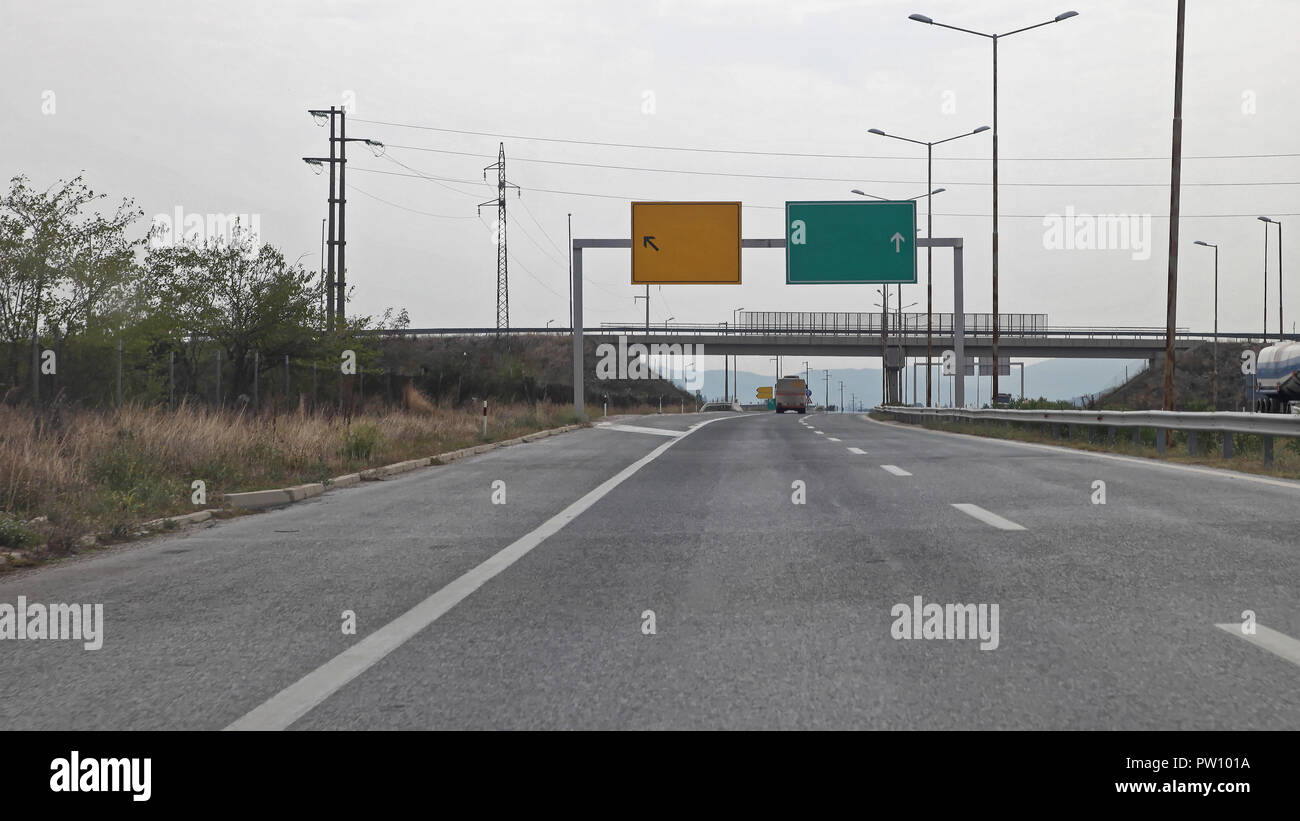 Gantry Traffic Sign Above Highway Road Stock Photo - Alamy