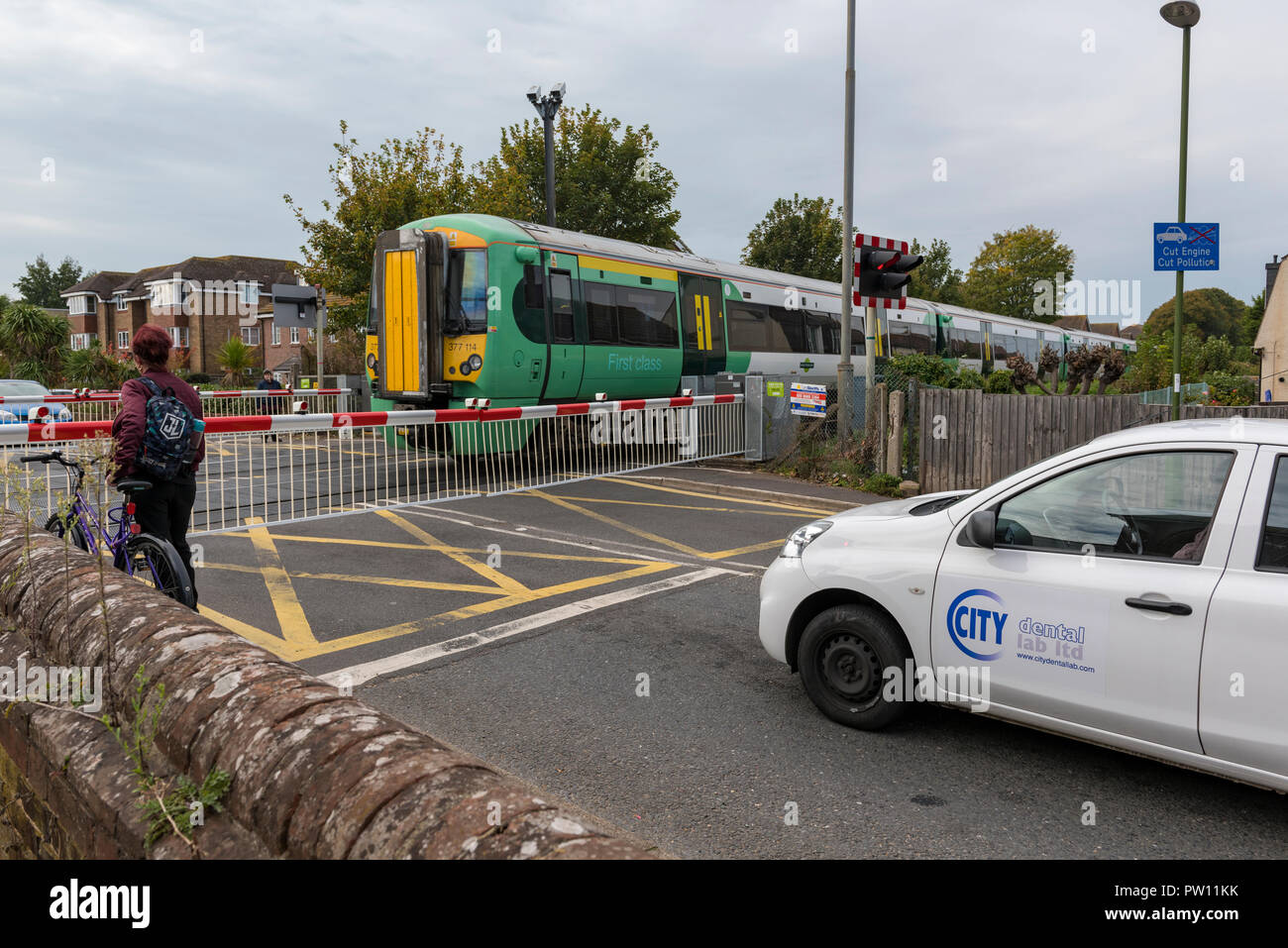 a full barrier CCTV monitored level crossing at Angmering in West ...
