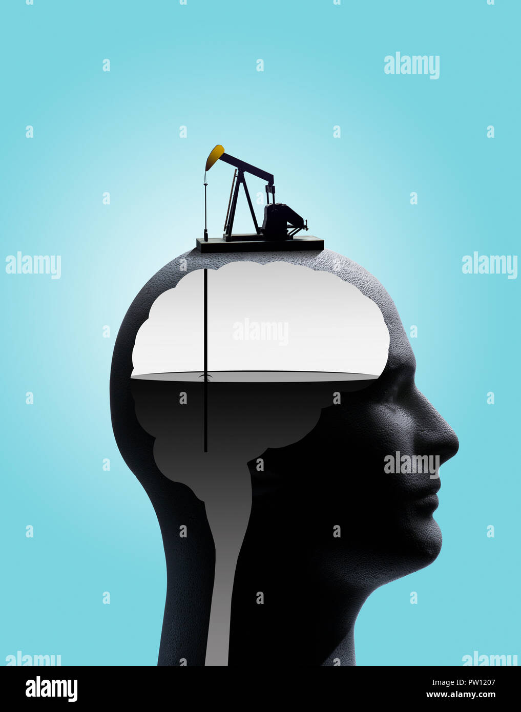 Concept Profile of a Man with Outline of Brain and Stem, showing a Pump ...
