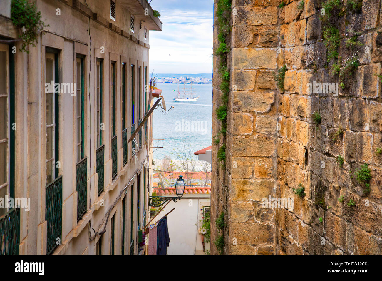 Lisbon, Colorful Alfama streets Stock Photo - Alamy