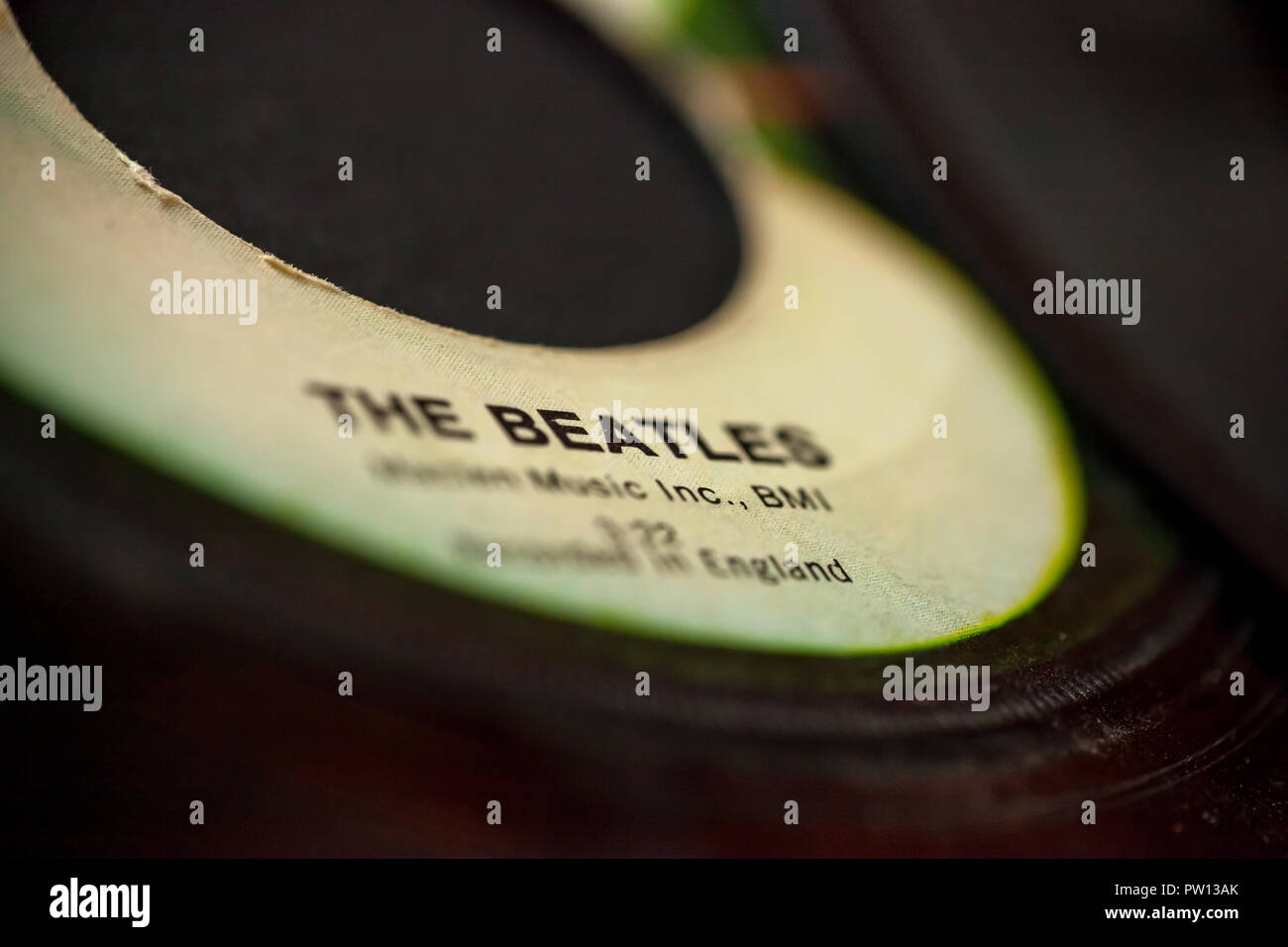 WOODBRIDGE, NEW JERSEY - October 11, 2018: A closeup of a 45 speed ...
